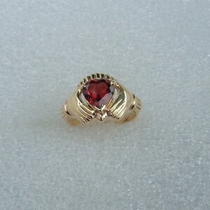 Gold Claddagh Ring With a Red Garnet Heart. Red Garnet Set in 10 Carat ...