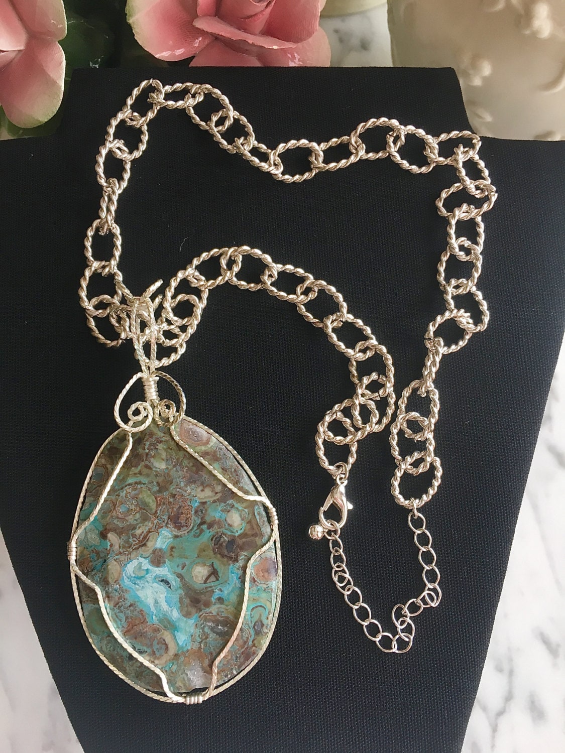 Genuine Dragon Skin Jasper Hand Wire Wrapped Sterling Silver Braided ...