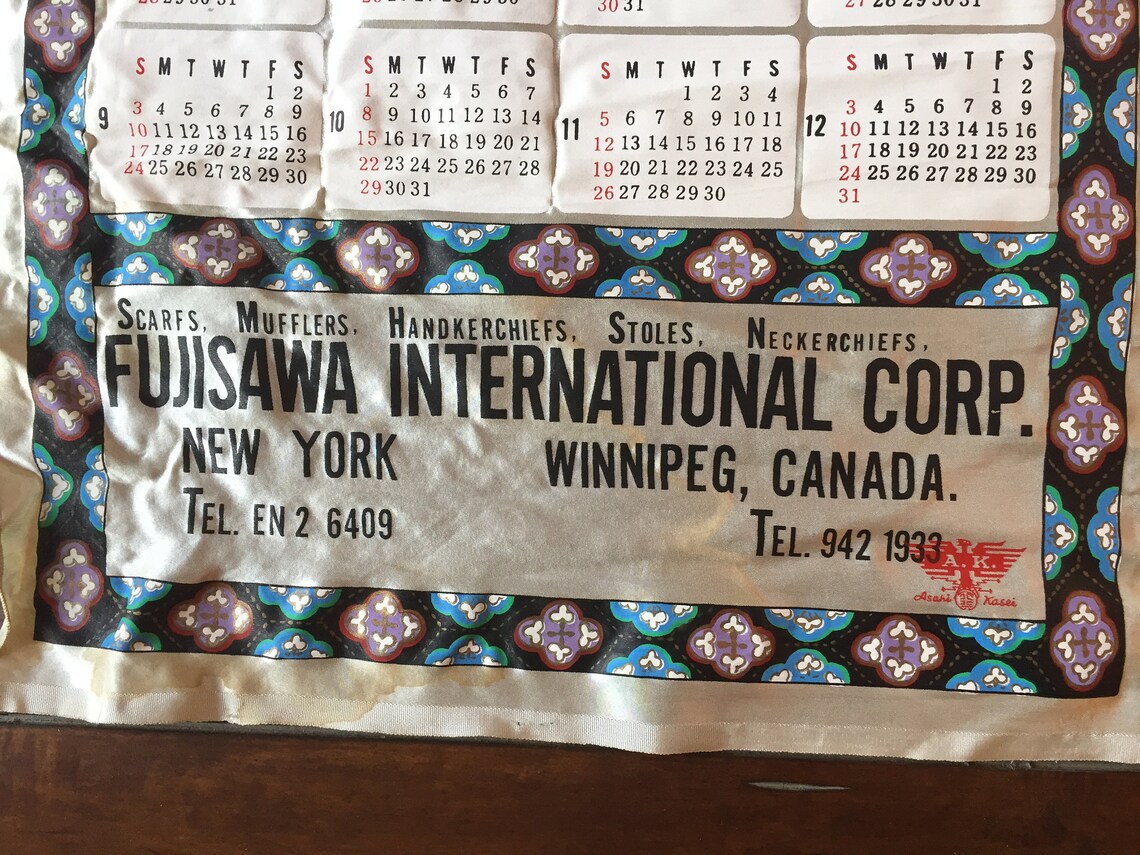 Vintage 1967 Calendar 14x36 Advertising Japan Printed Silk | Etsy