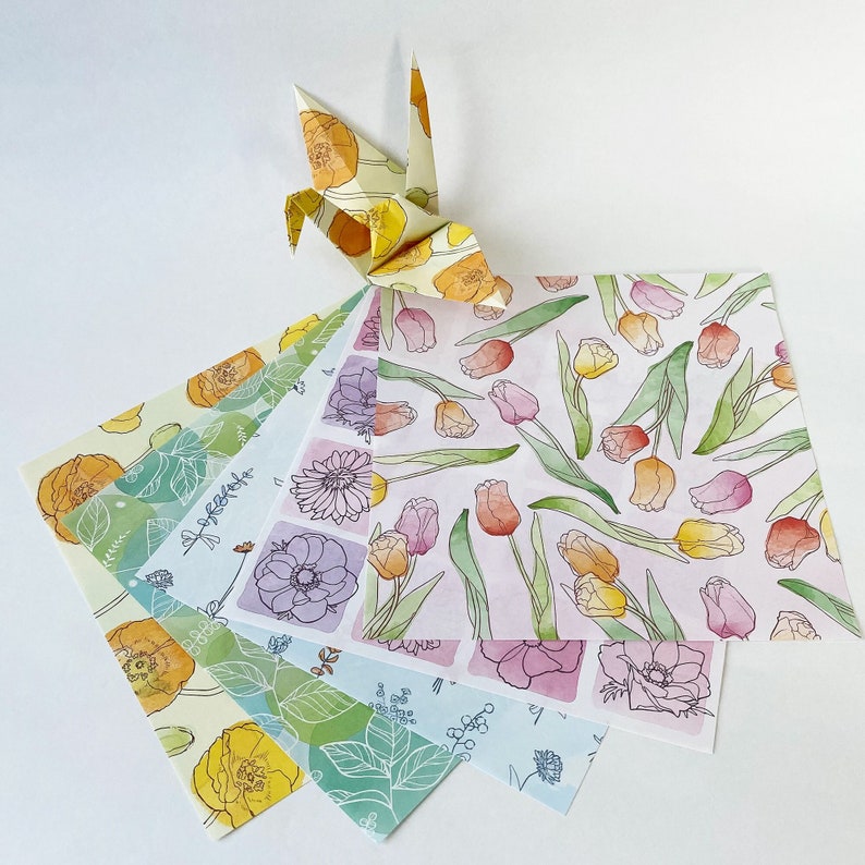 Origami Paper Sheets Water Color Botanical Design 40 - Etsy