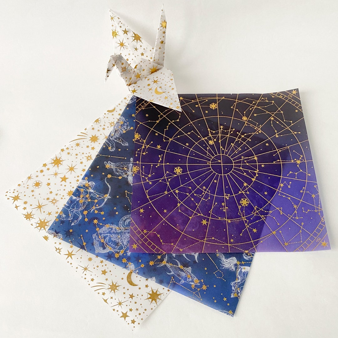 Origami Paper Sheets Vellum Translucent Dark Night Shiny Stars Pattern ...