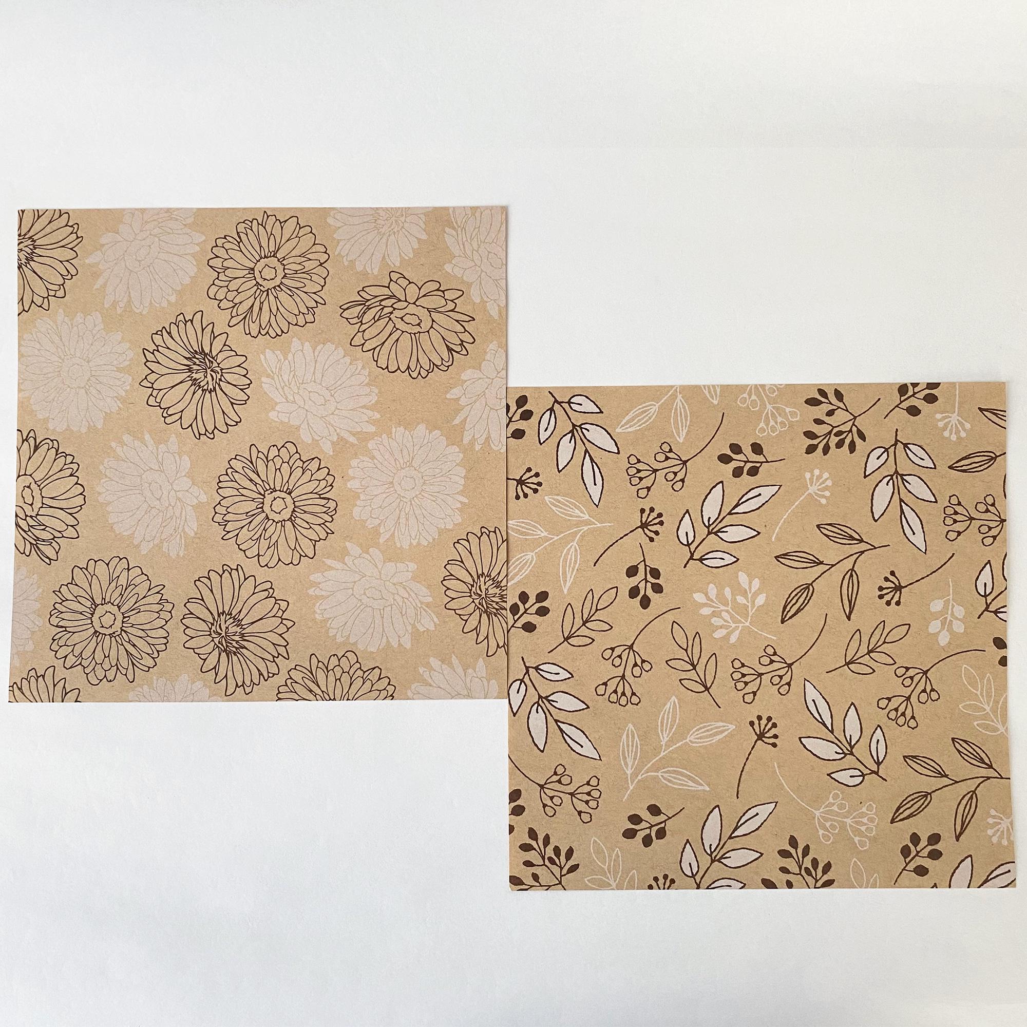 Origami Paper Sheets - Kraft Paper Sketch Flower Design - 24 Sheets for ...