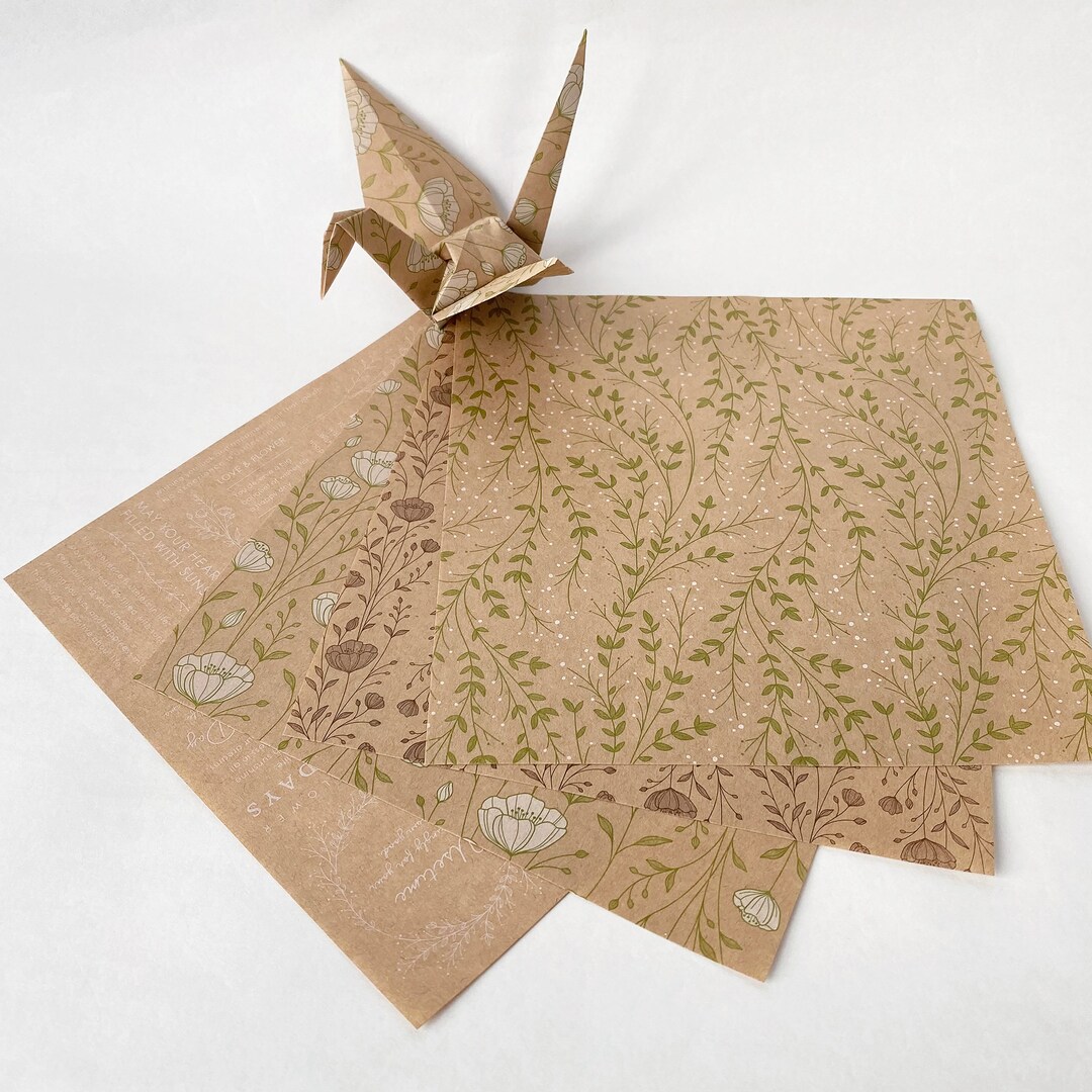 Origami Paper Sheets - Kraft Paper Floral Pattern - 28 Sheets for Paper ...