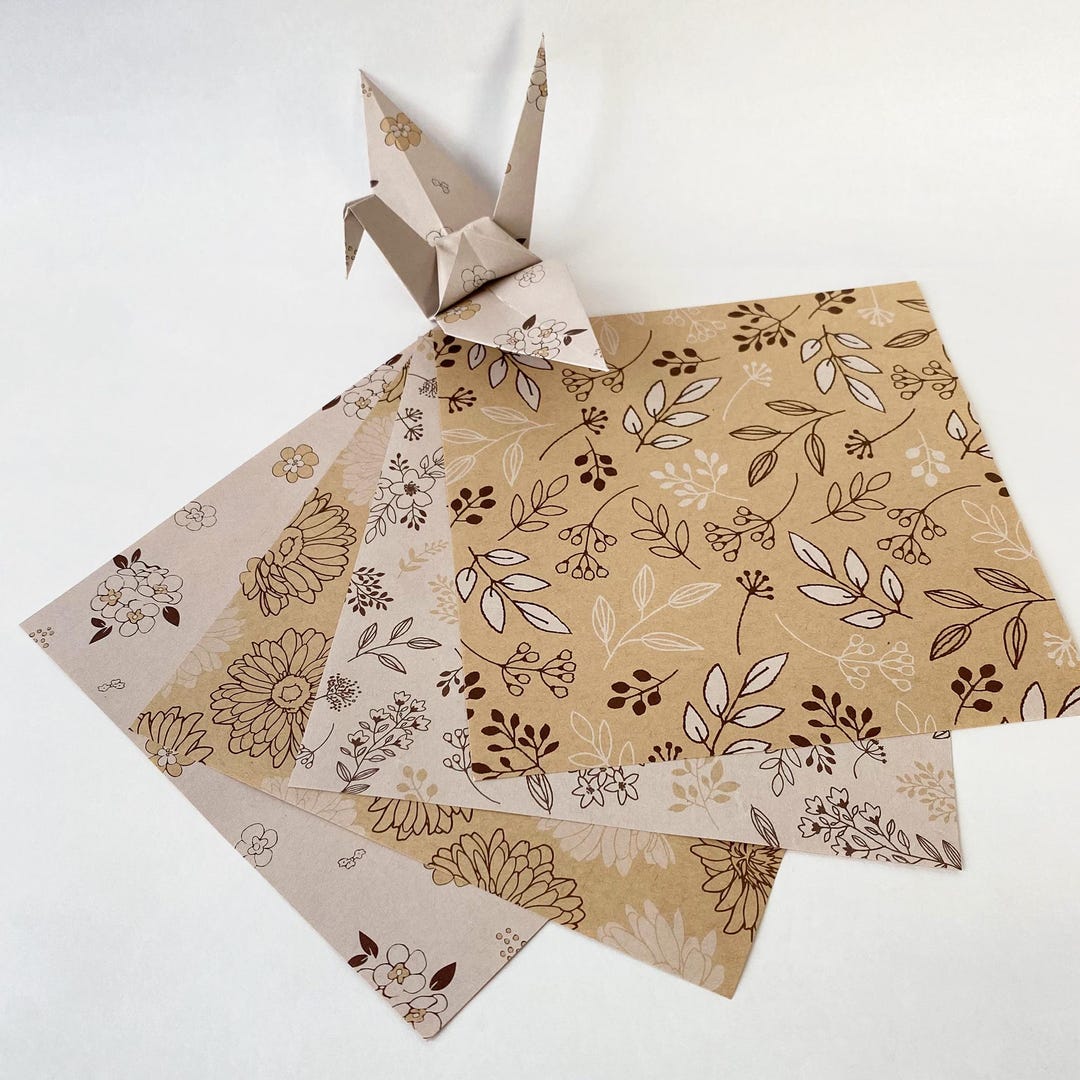Origami Paper Sheets - Kraft Paper Sketch Flower Design - 24 Sheets for ...