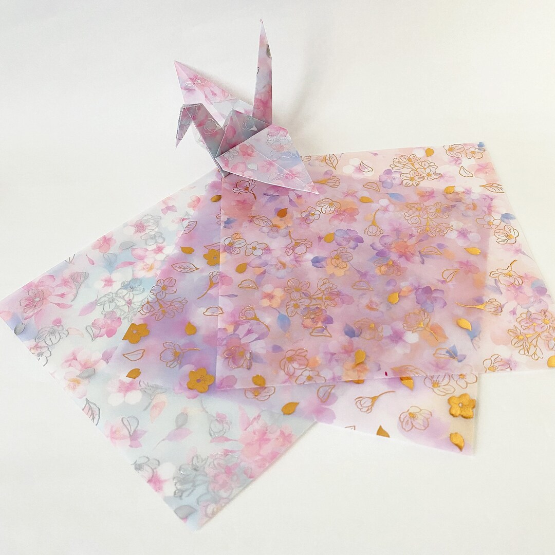 Origami Paper Sheets - Vellum Translucent Sakura Cherry Blossom Pattern ...
