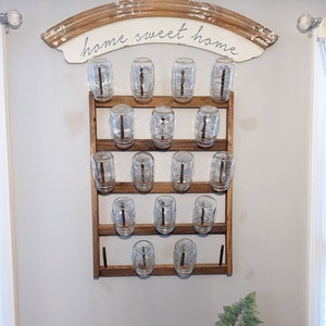 Mason Jar Storage and Display Rack, Wood Wall Rack, Glass Storage, Wood ...