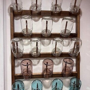 Mason Jar Storage and Display Rack, Wood Wall Rack, Glass Storage, Wood ...
