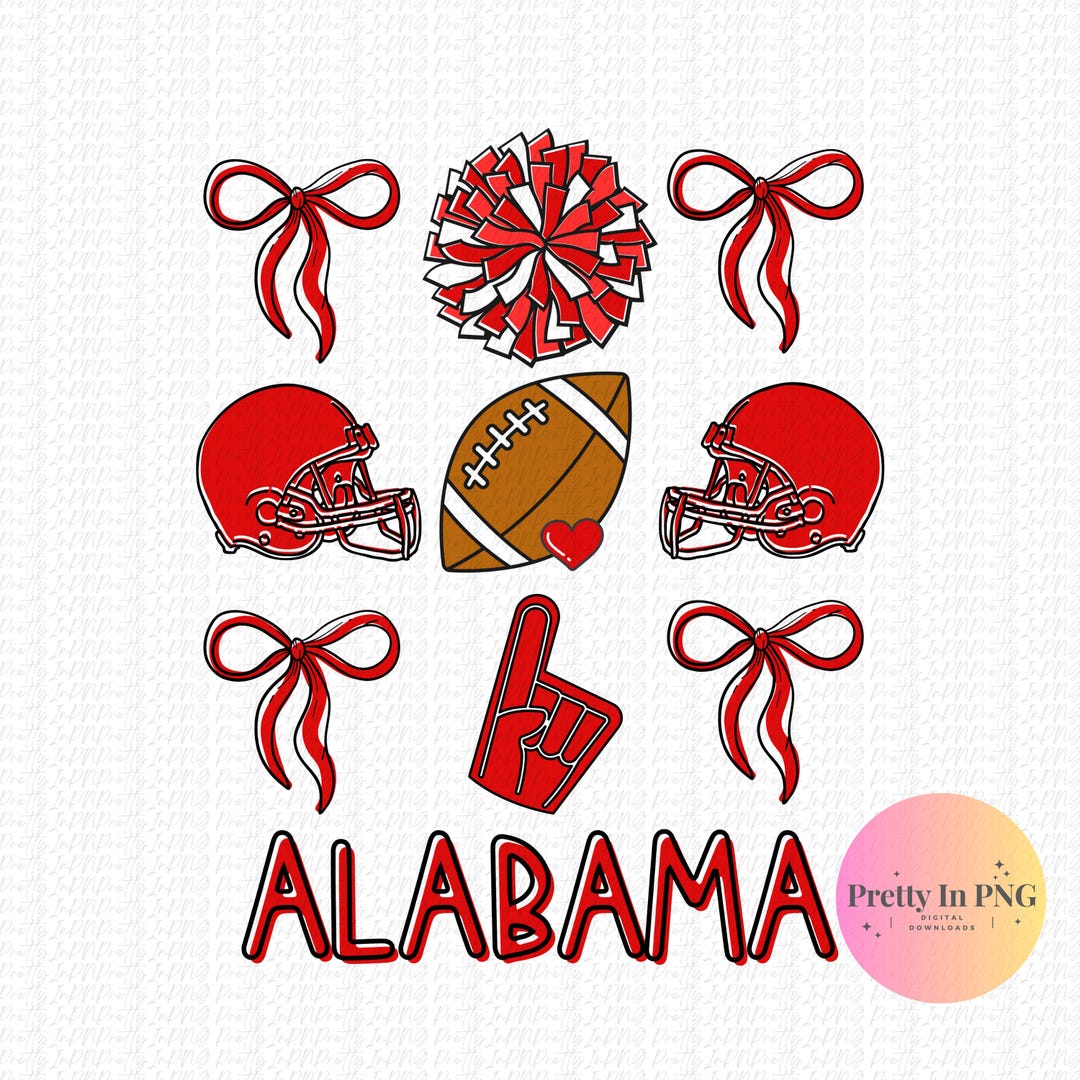 Alabama Bow Preppy Coquette Football PNG File | Sublimation PNG ...