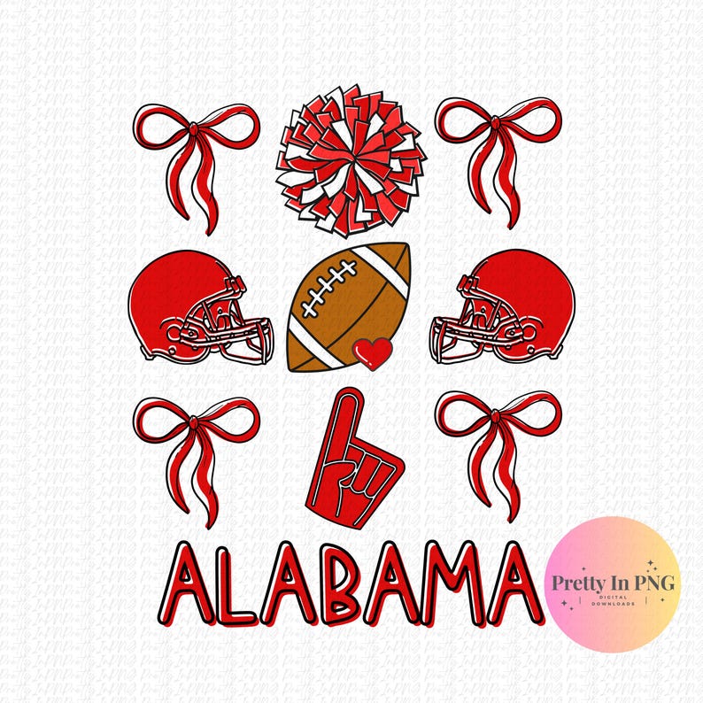 Alabama Bow Preppy Coquette Football PNG File | Sublimation PNG ...
