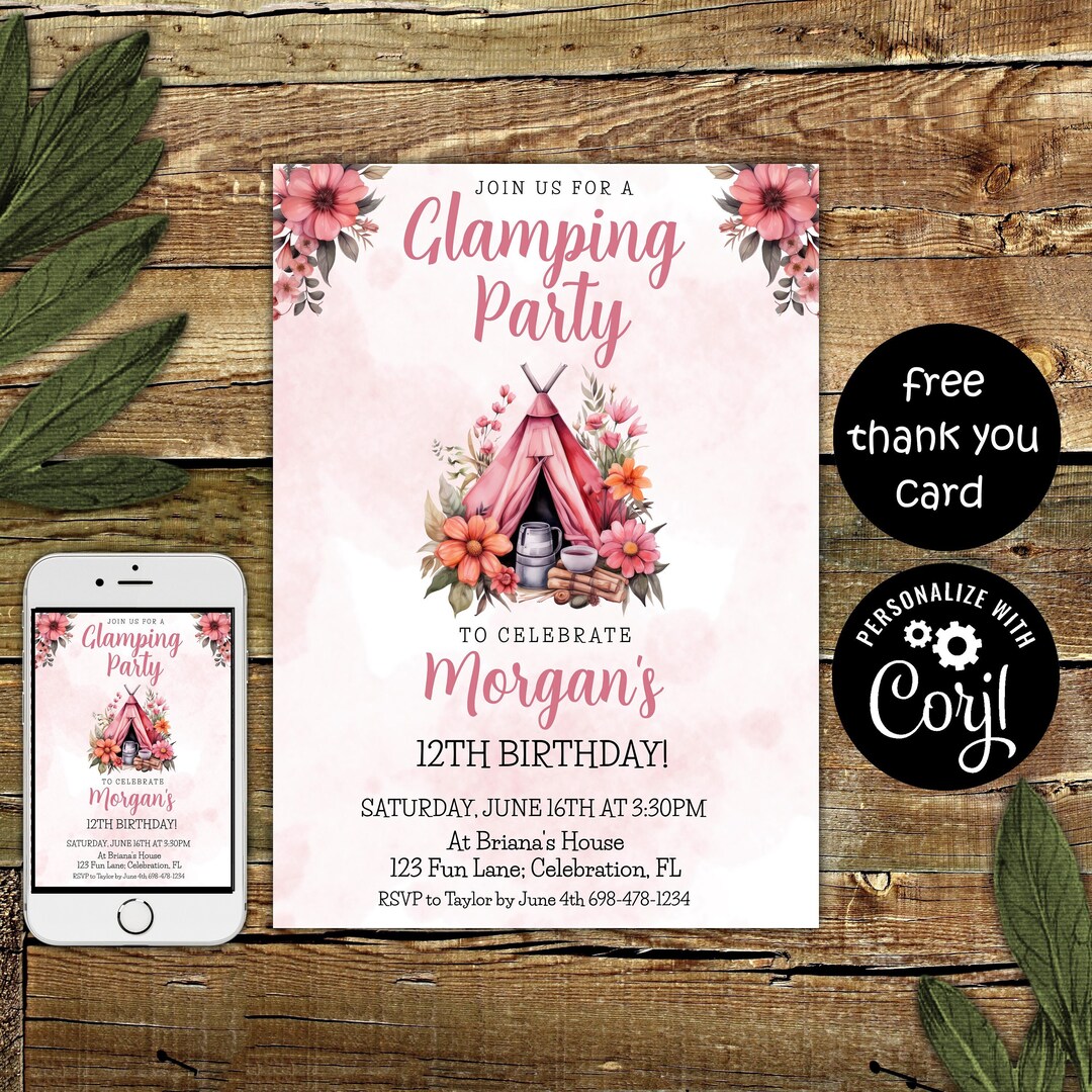 Pink Glamping Party Invitation Fun Glamping Birthday Party - Etsy