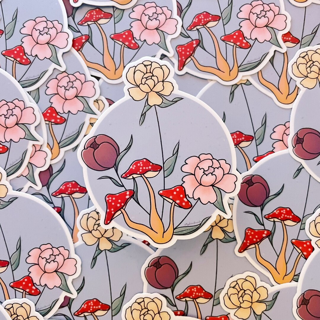 Illustrative Floral & Fungi Sticker - Etsy