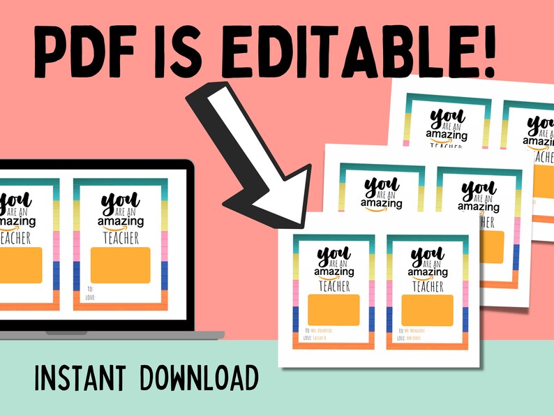 EDITABLE Thank You Teacher Gifts Teacher Appreciation Gift | Etsy