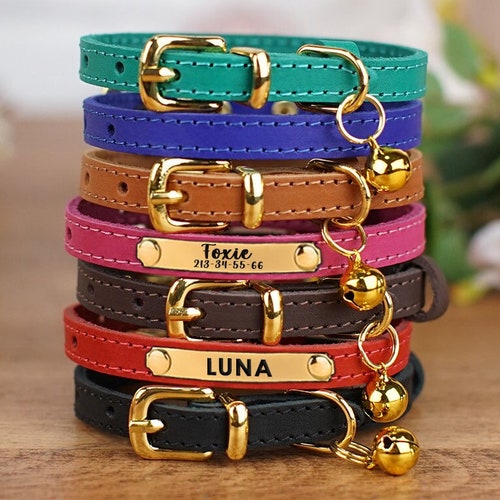 Cat Collar Leather Personalized Pet Collars for Cats Custom - Etsy