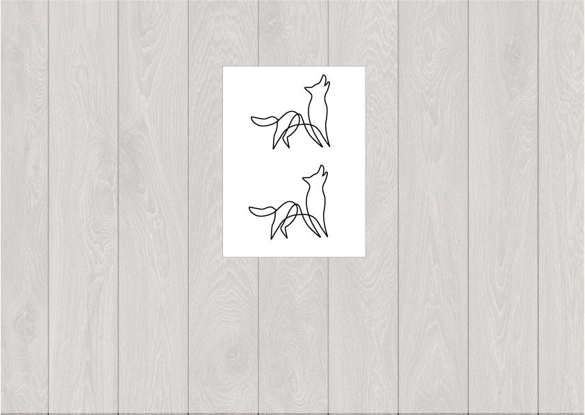 One Line Wolf Temporary Tattoo set of 2 - Etsy