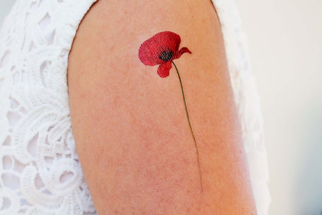 Tatuaggio temporaneo di papavero (set di 2), fiore di nascita di agosto ...