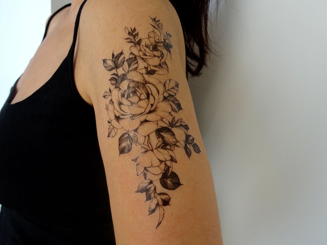 Large Floral Roses Temporary Tattoo - Etsy