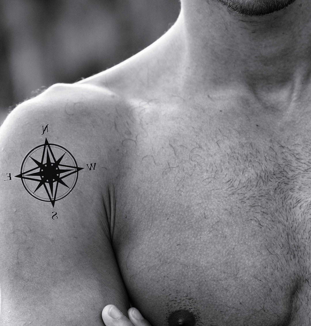 Compass Temporary Tattoo Geometric Compass Tattoo With the Cardinal Points Minimalist Tattoo for Men or Women Etsy Canada