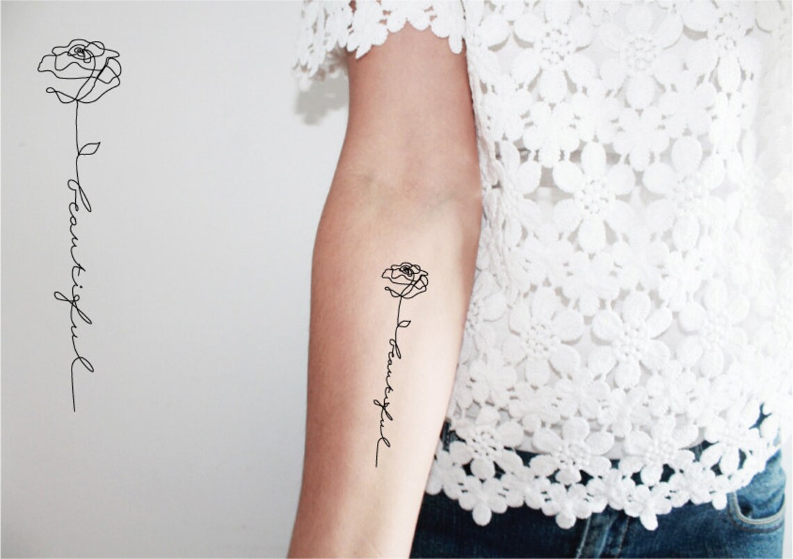 Rose With Stem Temporary Tattoo set of 2 - Etsy