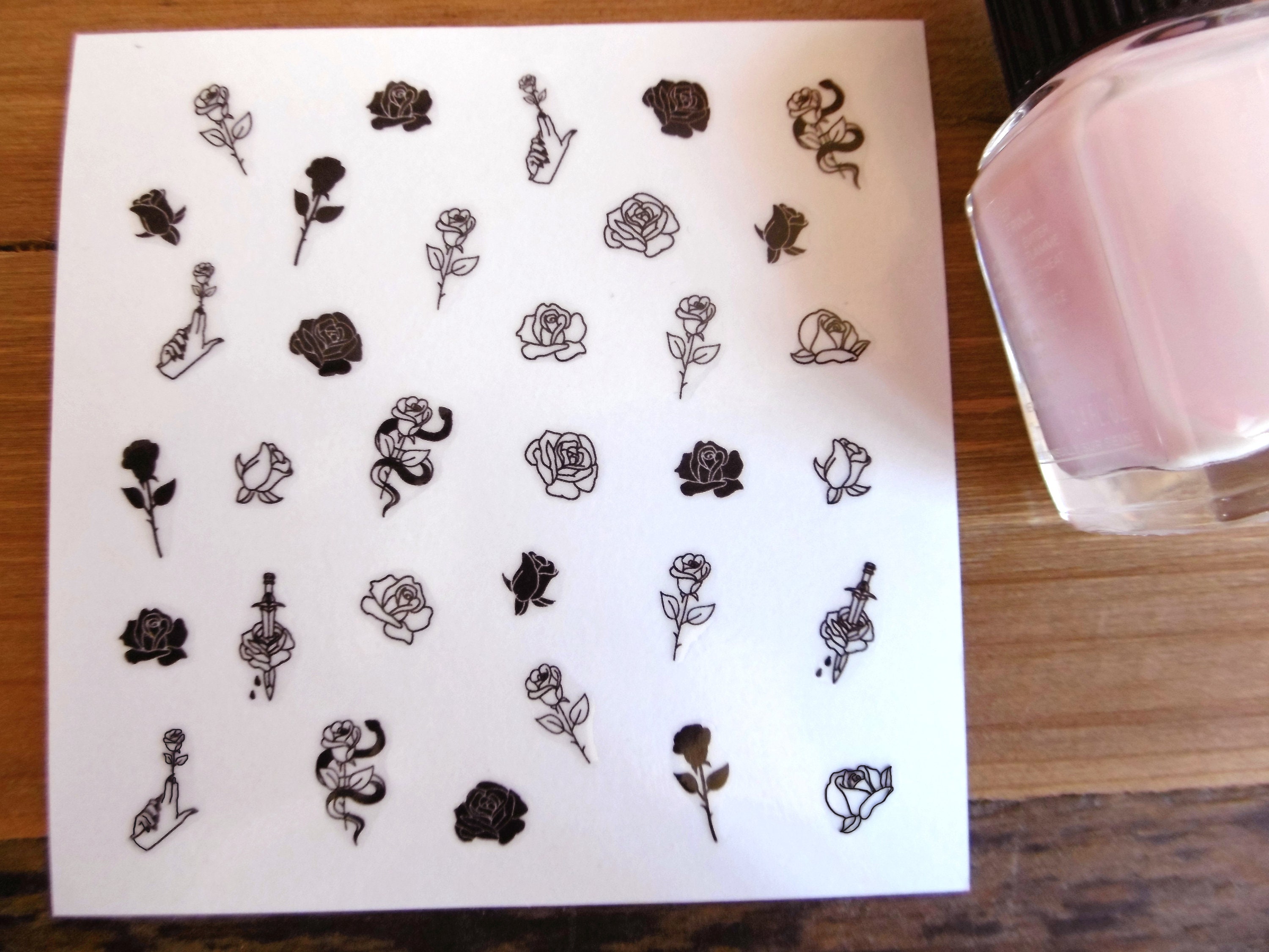 Rose nail decals / gun and roses nail decals / serpent rose | Etsy