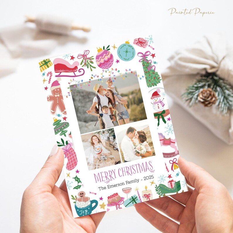 Whimsical Colorful Doodle Christmas Photo Card Template, Cute and Fun ...