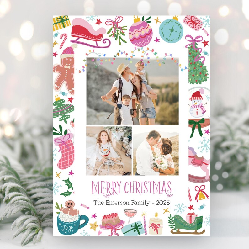 Whimsical Colorful Doodle Christmas Photo Card Template, Cute and Fun ...