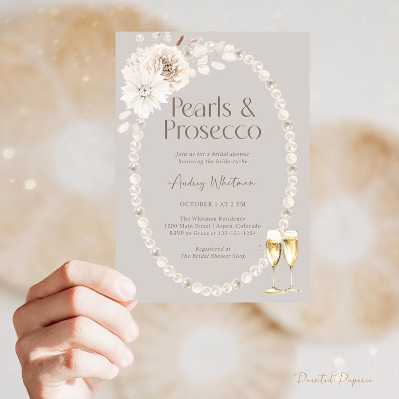 Pearls and Prosecco Bridal Shower Invitation Template, Champagne ...