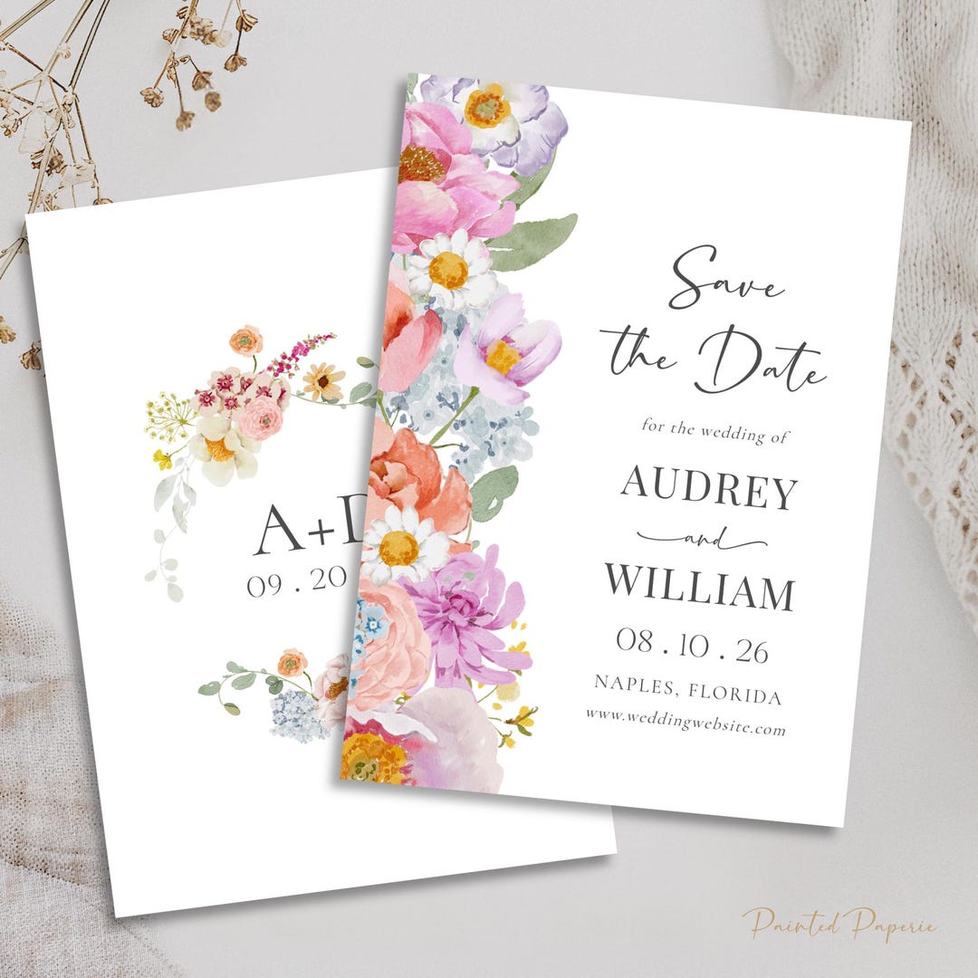 Spring Floral Save the Date Invitation, Pastel Wildflower Printable ...