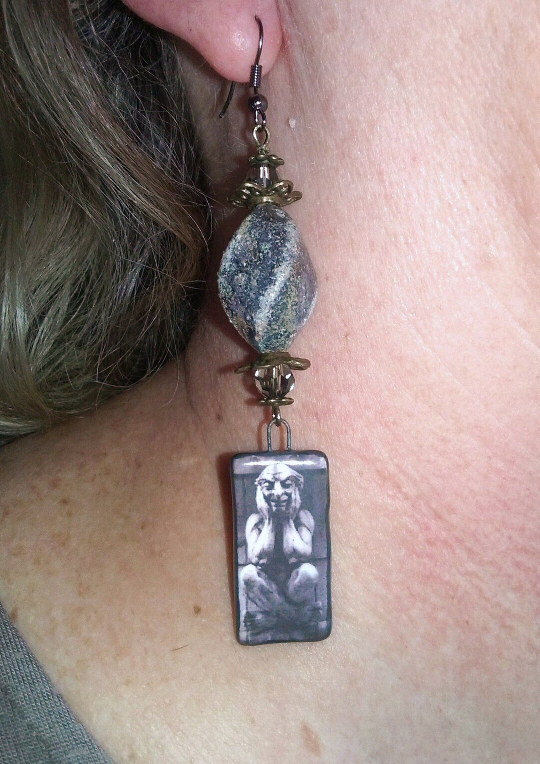 Gus the Gargoyle Earrings: OOAK Creepy Handmade Ceramic Goth Horror ...