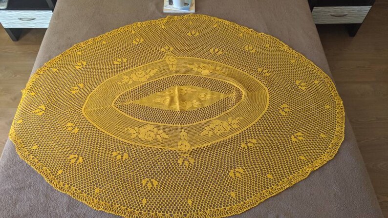 Unique Large Handmade Lace Ellipse Crochet Tablecloth in - Etsy