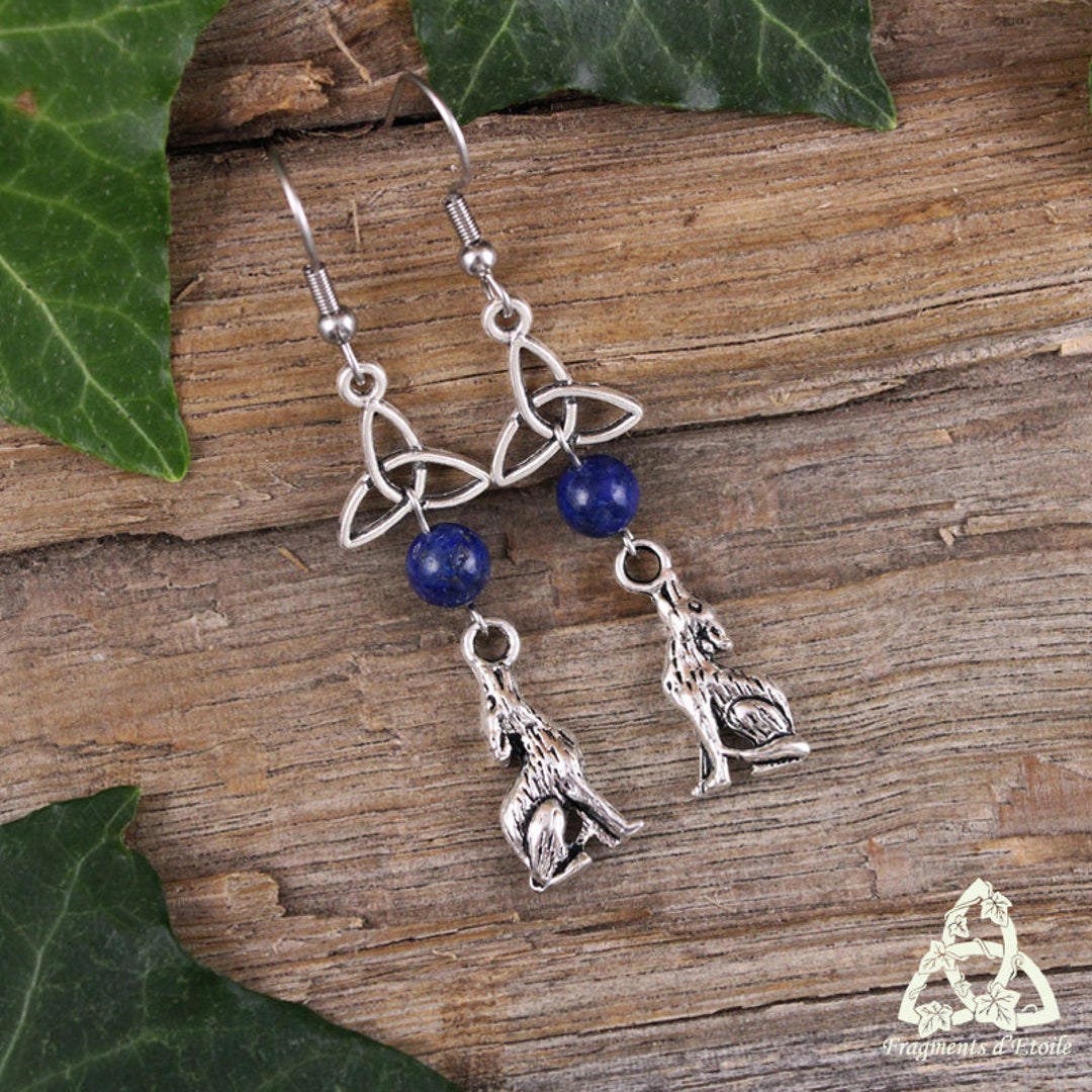 Celtic Wolf Lapis Lazuli Earrings, Fairy Elven Jewelry, Blue Silver ...