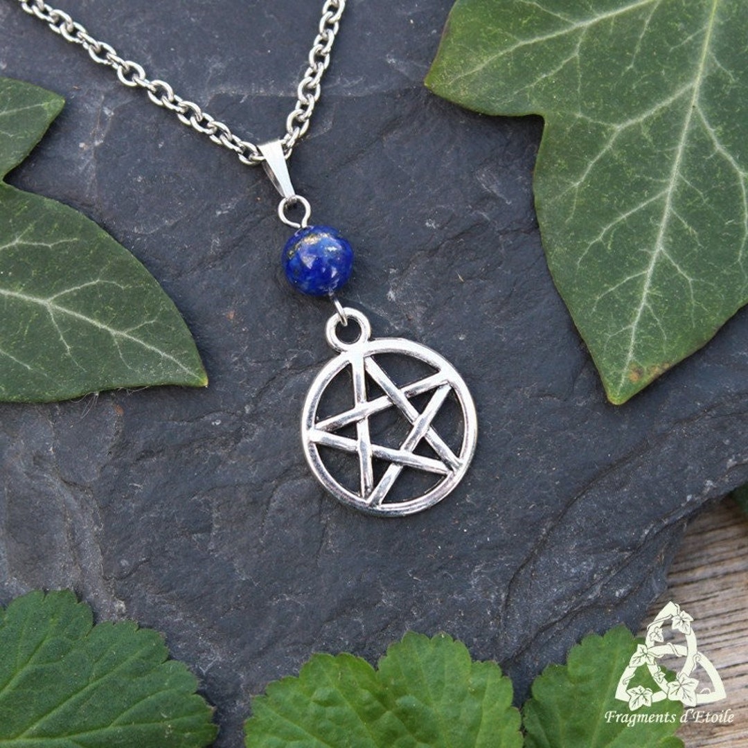 Esoteric Pentacle Witch Lapis Lazuli Necklace, Midnight Blue Silver ...