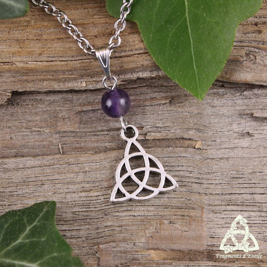 Amethyst Celtic Triquetra Necklace, Medieval Interlacing Knot, Purple ...