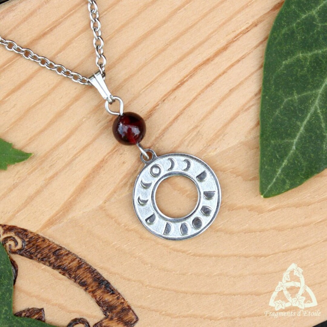 Eight Phases of the Moon and Dark Red Garnet Witch Necklace, Durable ...
