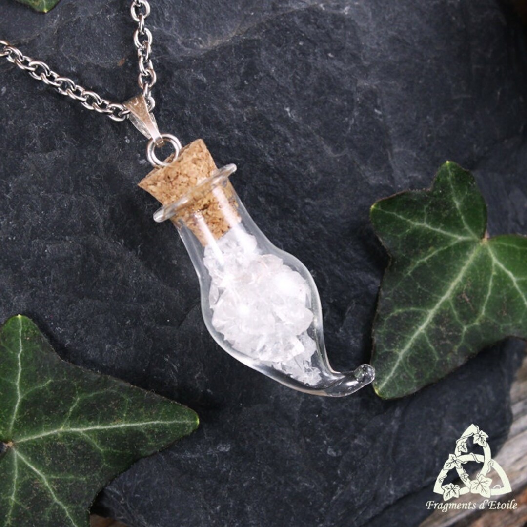 Fairy Necklace Rock Crystal Flask, Magic Pendant Point, Silver-white ...