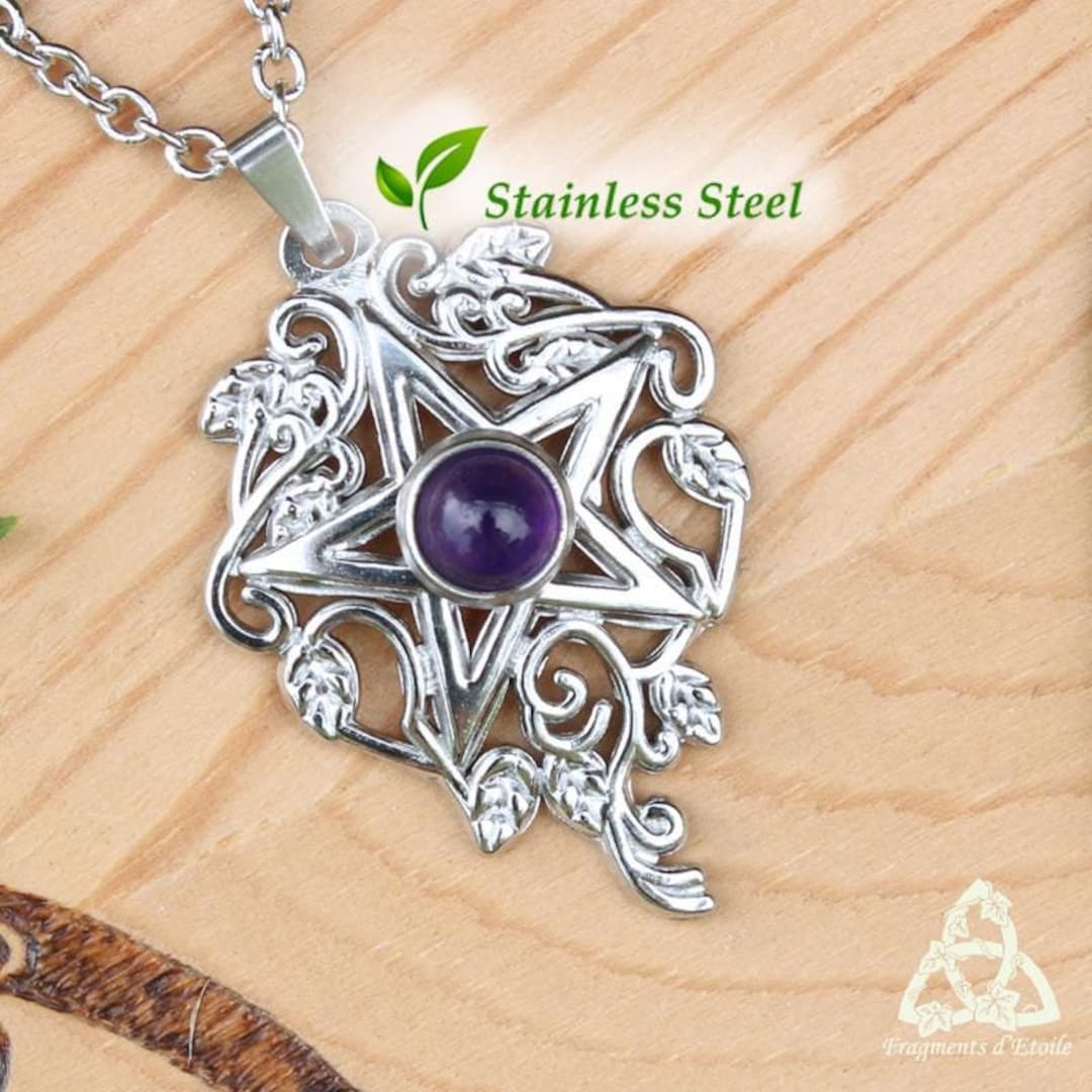Esoteric Pentacle and Amethyst Necklace, Natute Pendant With Scrolls ...