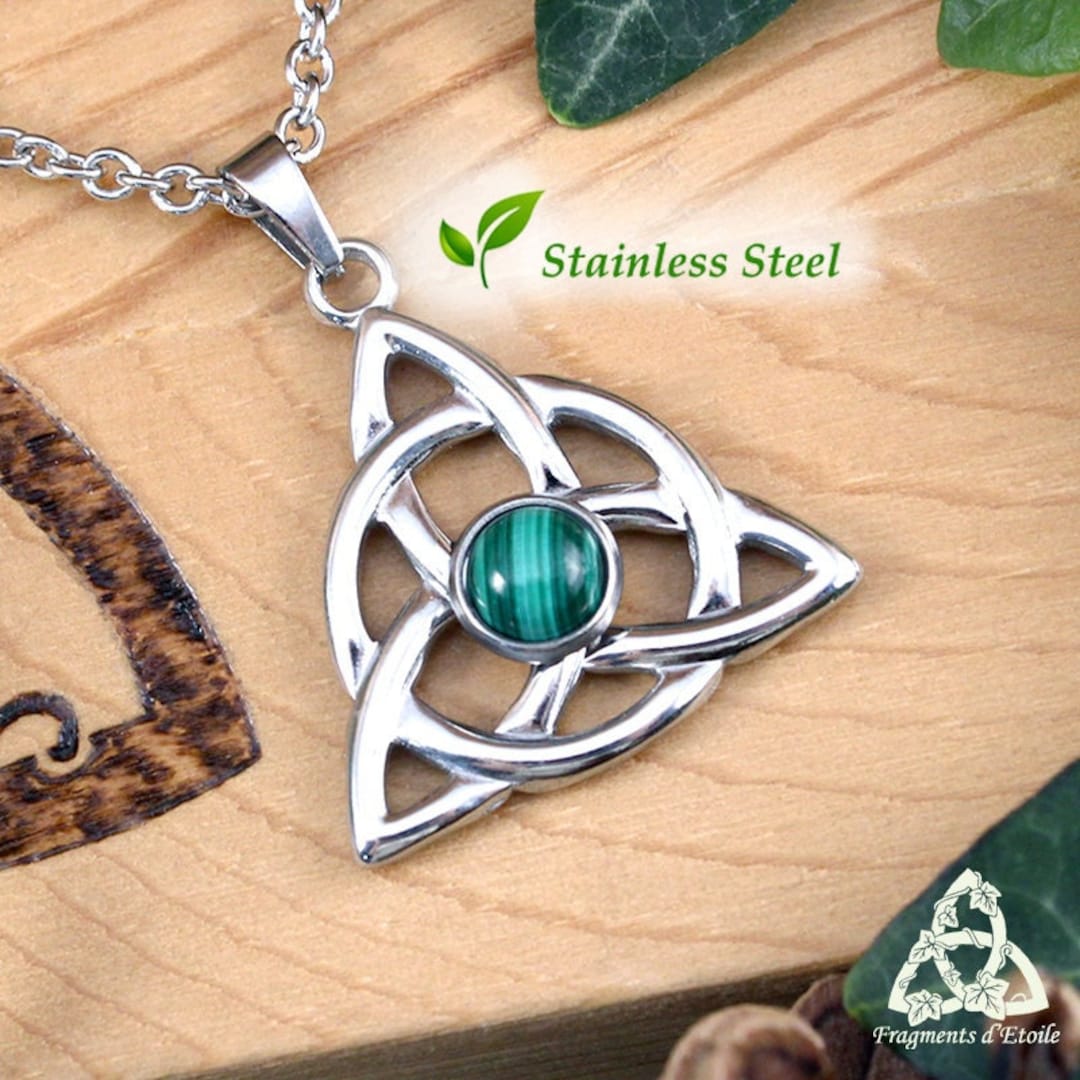 Celtic Triquetra and Malachite Necklace, Medieval Interlacing Knot ...
