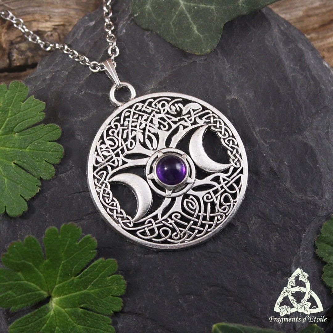 Esoteric Tree of Life and Triple Moon Amethyst Necklace, Medieval ...