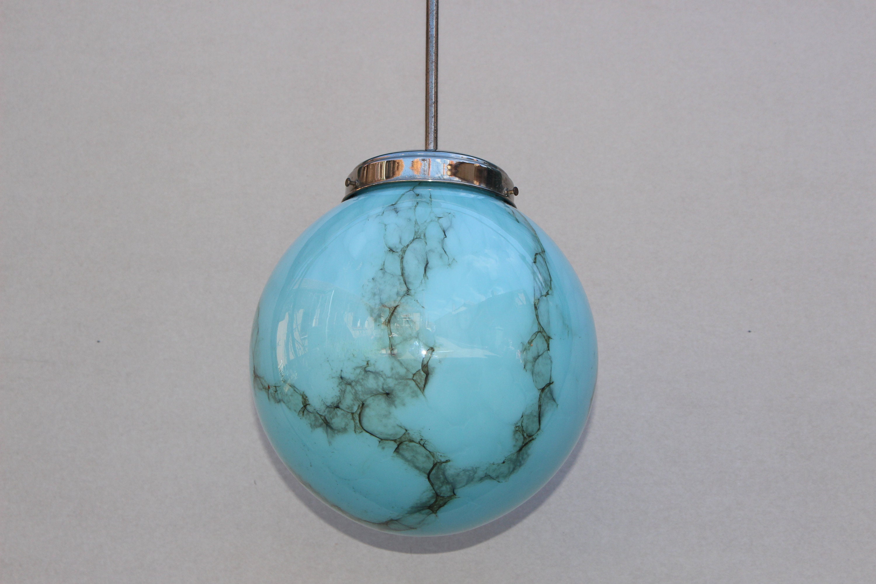 Art Deco Pendant Light / Mid Century Lightning / Blue Globe Glass ...