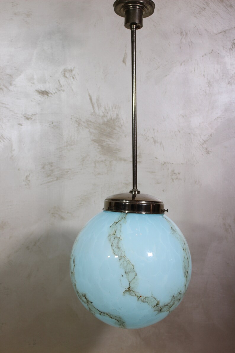 Art Deco Pendant Light / Mid Century Lightning / Blue Globe Glass ...