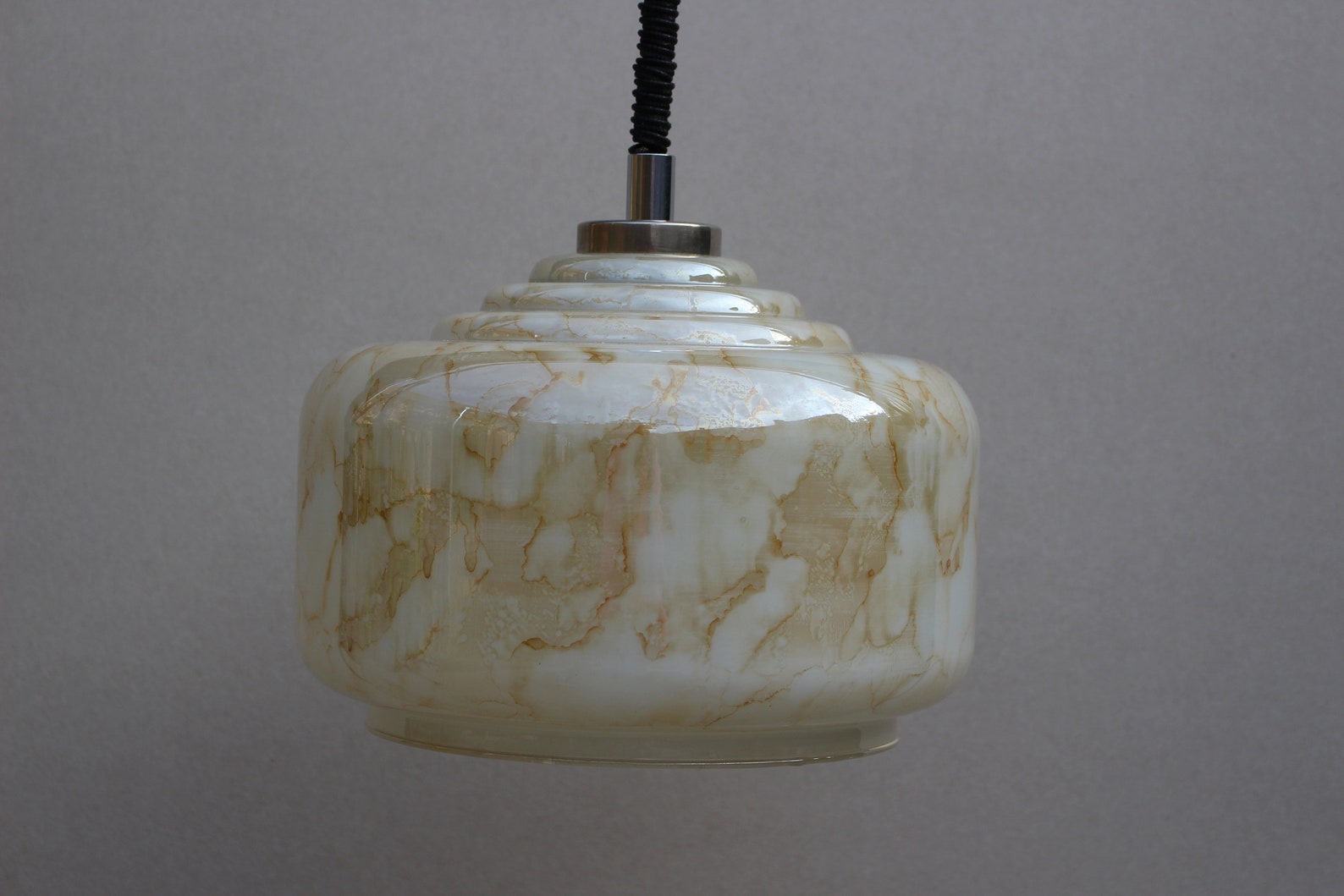 Beautiful Vintage Marble Glass Light / Mid Century Cased Glass Pendant ...