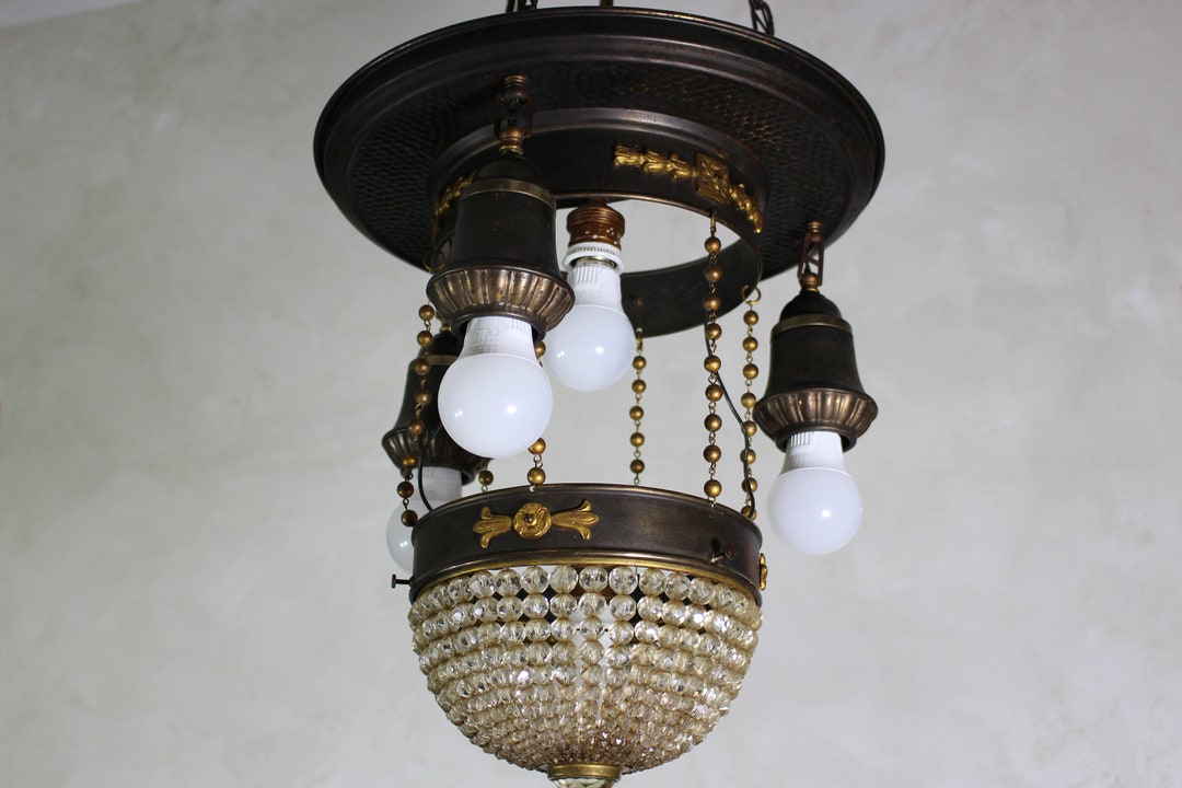 Large Antique French Chandelier / Art Nuoveau Pendant Light / Napoleon ...