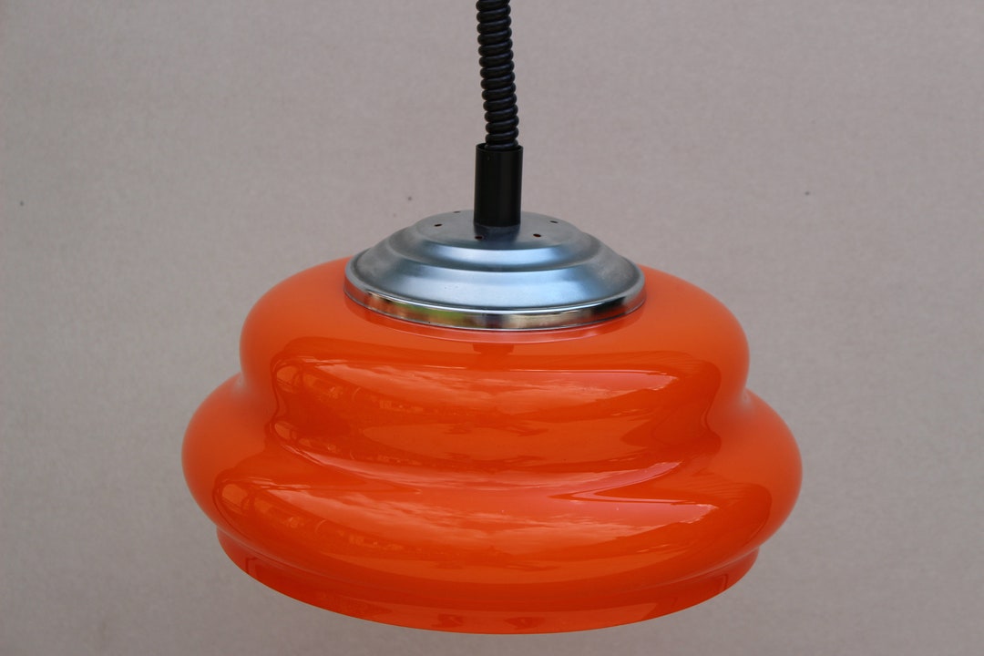 Vintage Orange Cased Glass Pendant Lamp / Vintage Ceiling Lamp / Retro ...