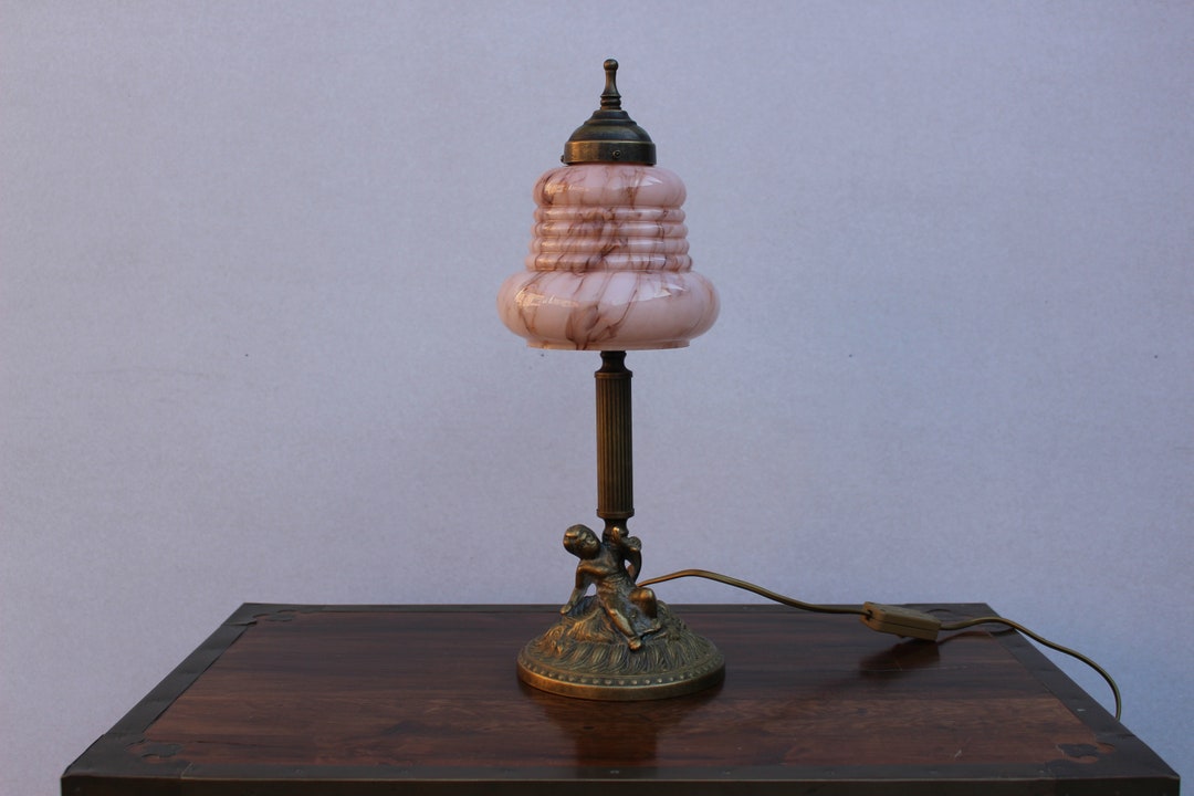 Art Deco Structural Table Lamp / Pedestal Lamp / Angel Sculpture / Pink ...