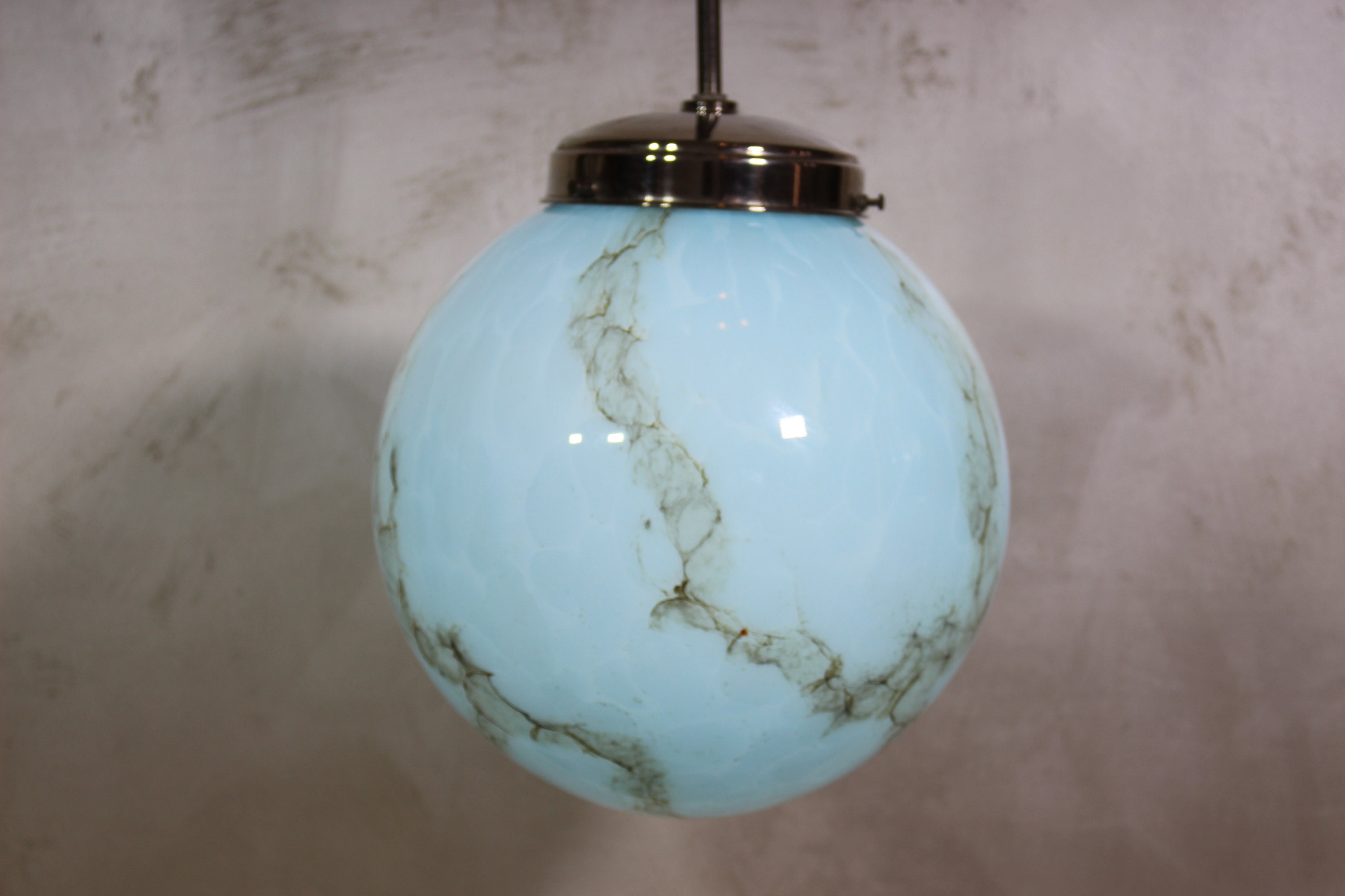 Art Deco Pendant Light / Mid Century Lightning / Blue Globe Glass ...