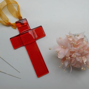 Fused Glass Cross. Coloured Cross. Red Cross. Blue Cross. Stained Glass ...