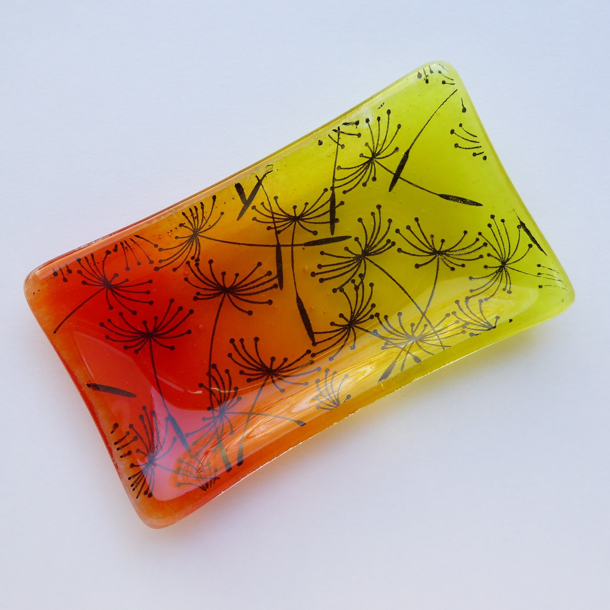 Orange yellow dandelion clocks fused glass flower soap dish. | Etsy