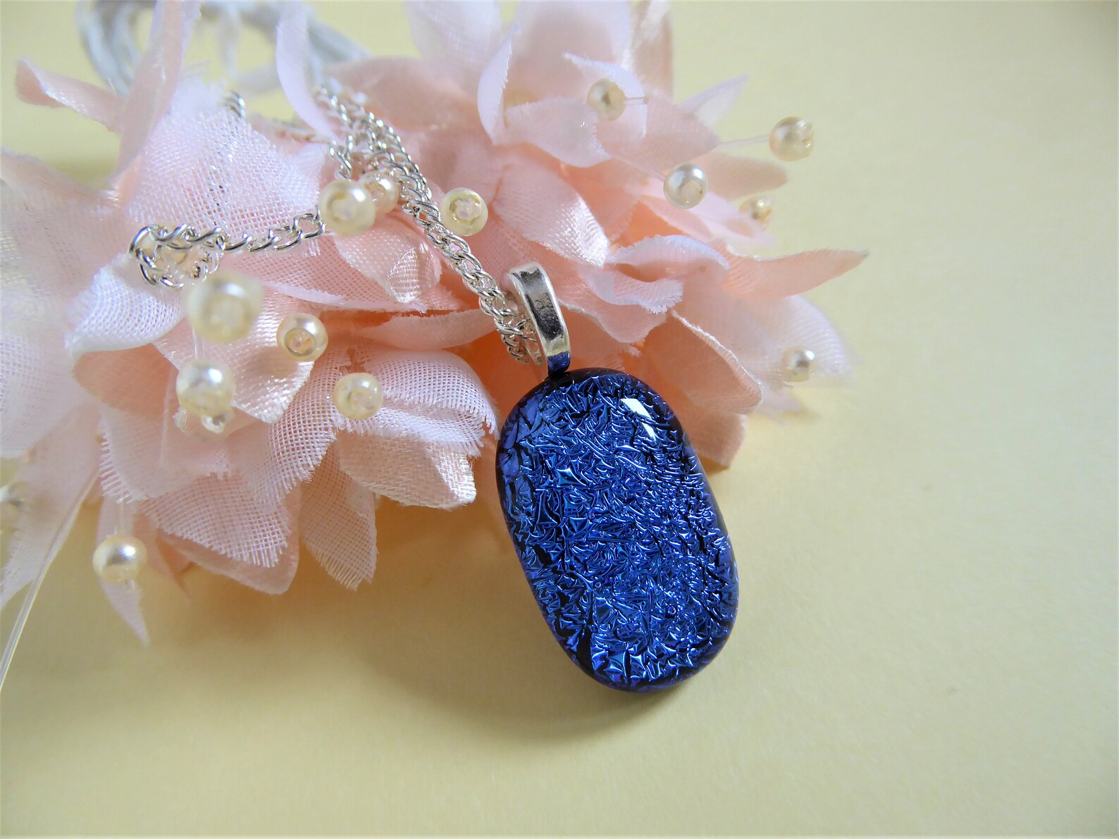 Blue dichroic glass pendant. Deep blue fused glass | Etsy