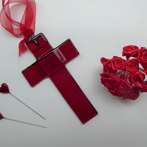 Fused Glass Cross. Coloured Cross. Red Cross. Blue Cross. Stained Glass ...