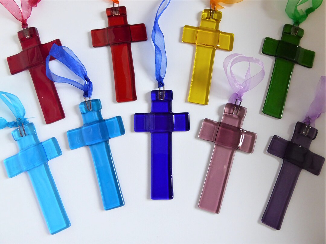 Fused Glass Cross. Coloured Cross. Red Cross. Blue Cross. Stained Glass ...