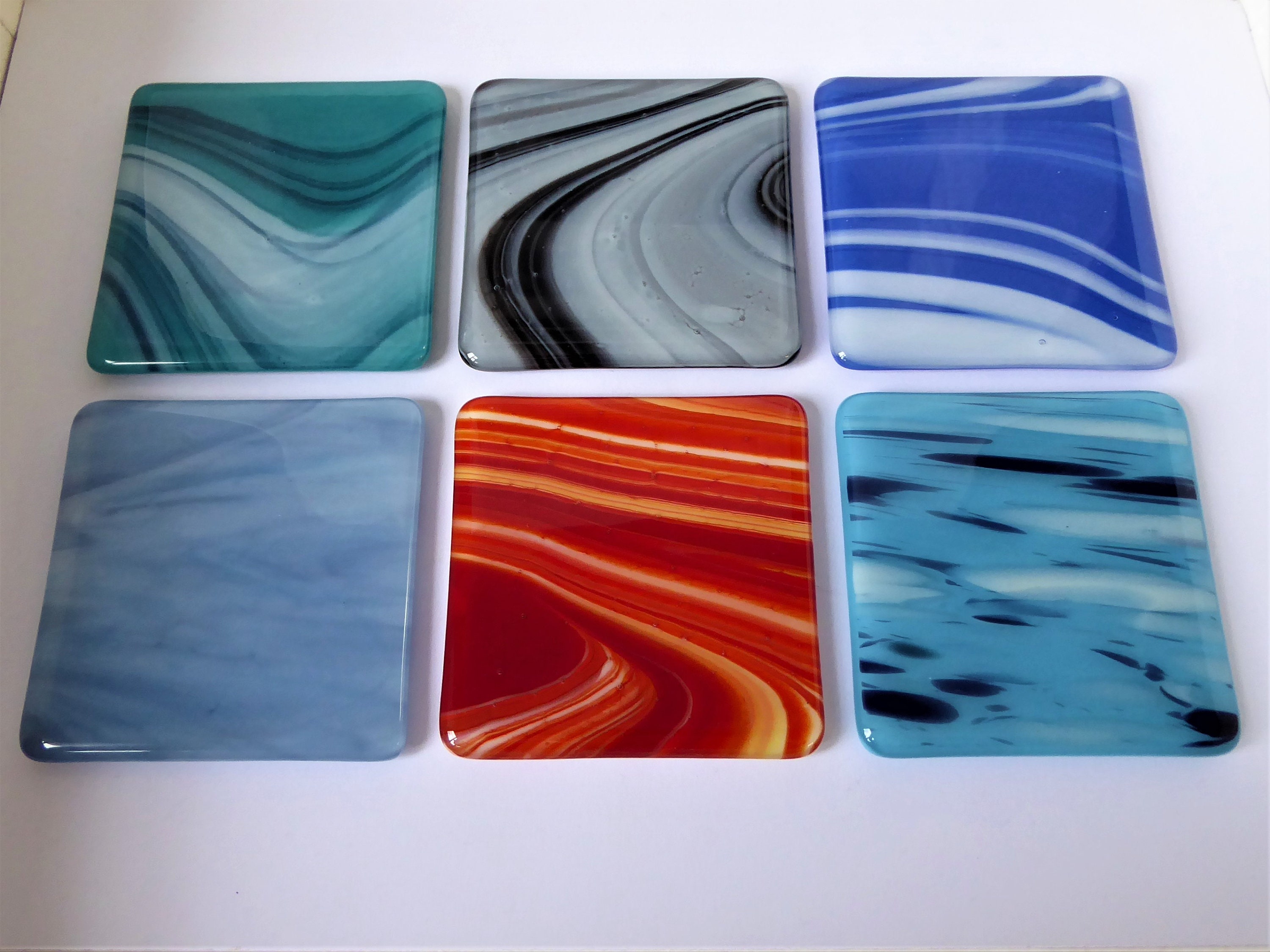 Blue Fused Glass Coaster. Red and White Fused Glass Drinks - Etsy UK